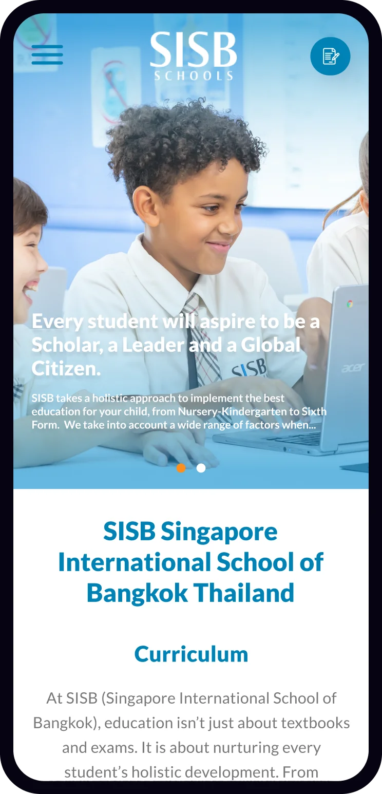 ตัวอย่างเว็บการศึกษา SISB โรงเรียนนานาชาติชั้นนำ จากสิงคโปร์
